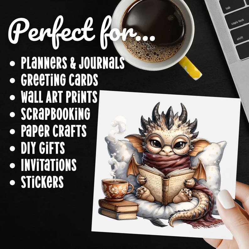 Bookish Dragon Clipart PNG Cute Reading Baby Dragon With Books Cozy ...