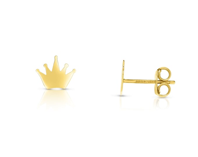 Small 14K Yellow Gold Crown Stud Earrings, 14K Gold Crown Studs, Crown ...
