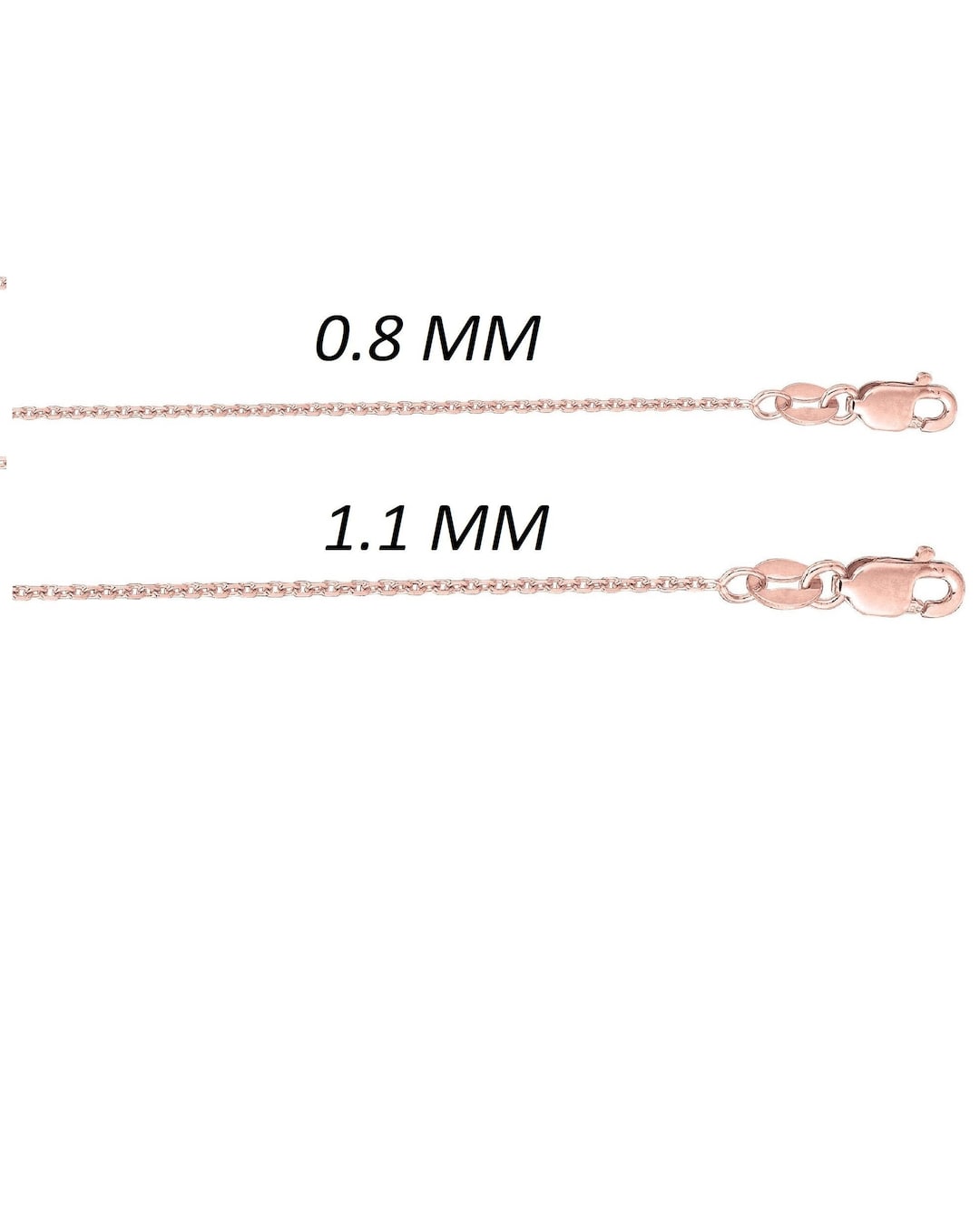 10K Solid Rose Gold Cable Chain Necklace, 16", 18", 20" Inch, 0.8mm-1 ...