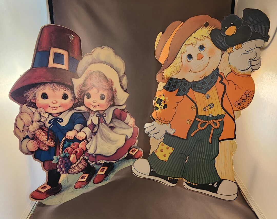 Vintage Fall Cutouts: Pilgrim Girl & Boy, Scarecrow Decor - Etsy