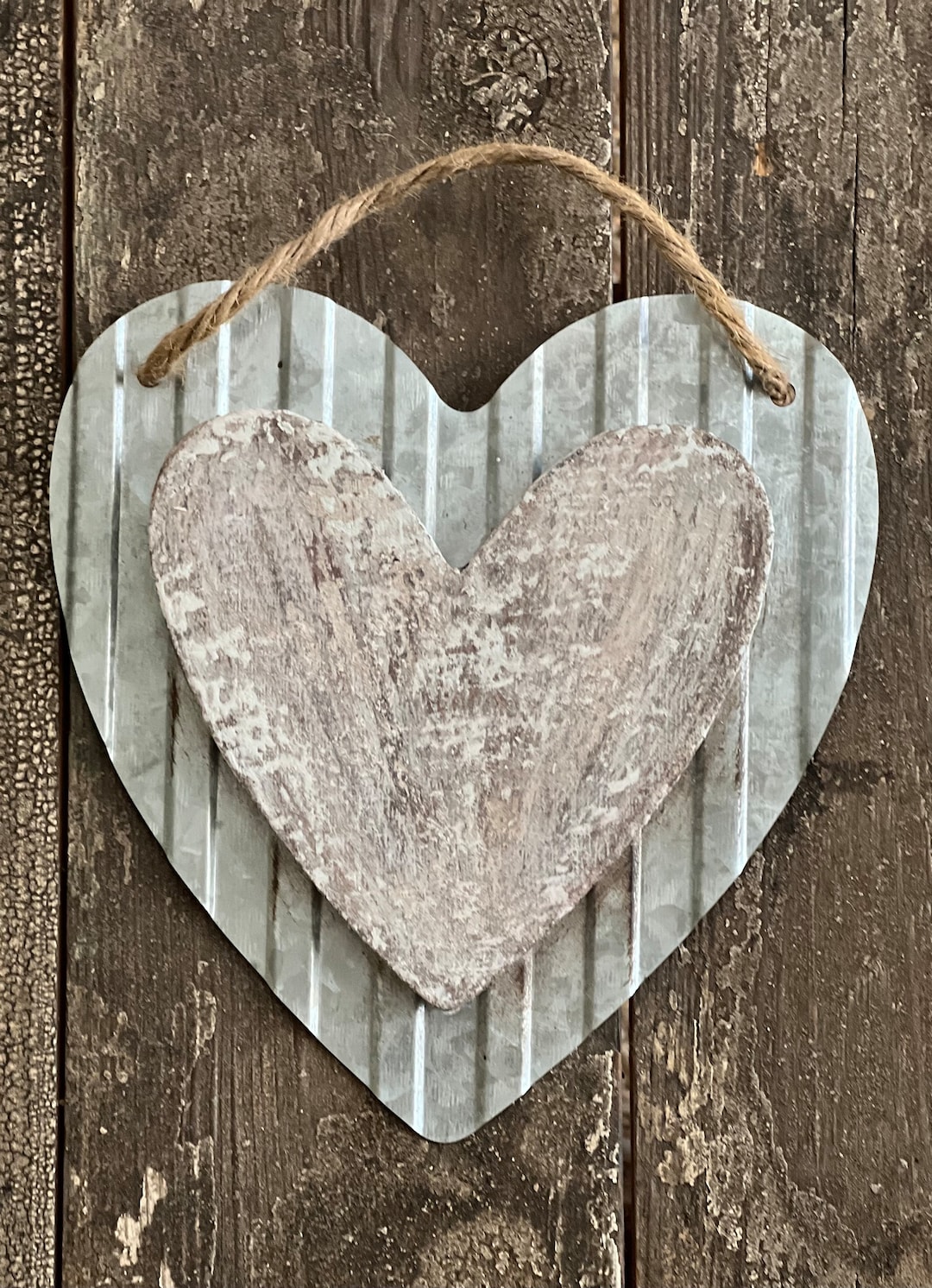 Corrugated Metal Heart, Hanging Heart, Painted and Distressed Heart ...
