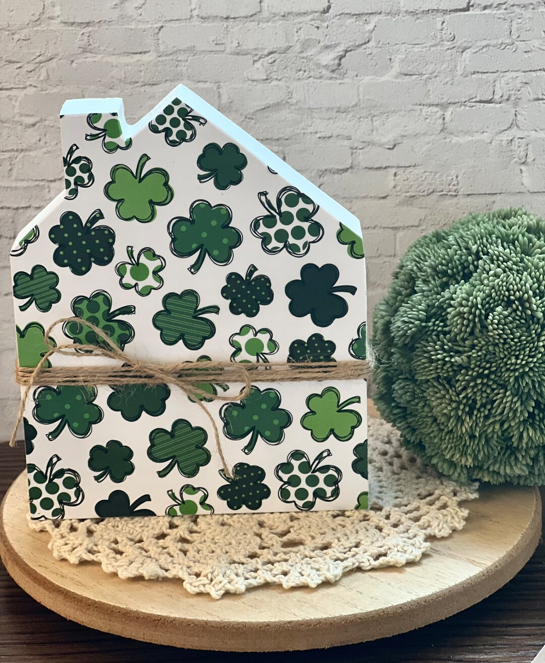 St Patrick’s Day Decor, Shamrock Wood House, Chunky Decoupaged St ...
