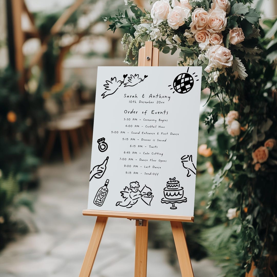 Minimalist Handwritten Order of Event Sign, Wedding Timeline Template ...