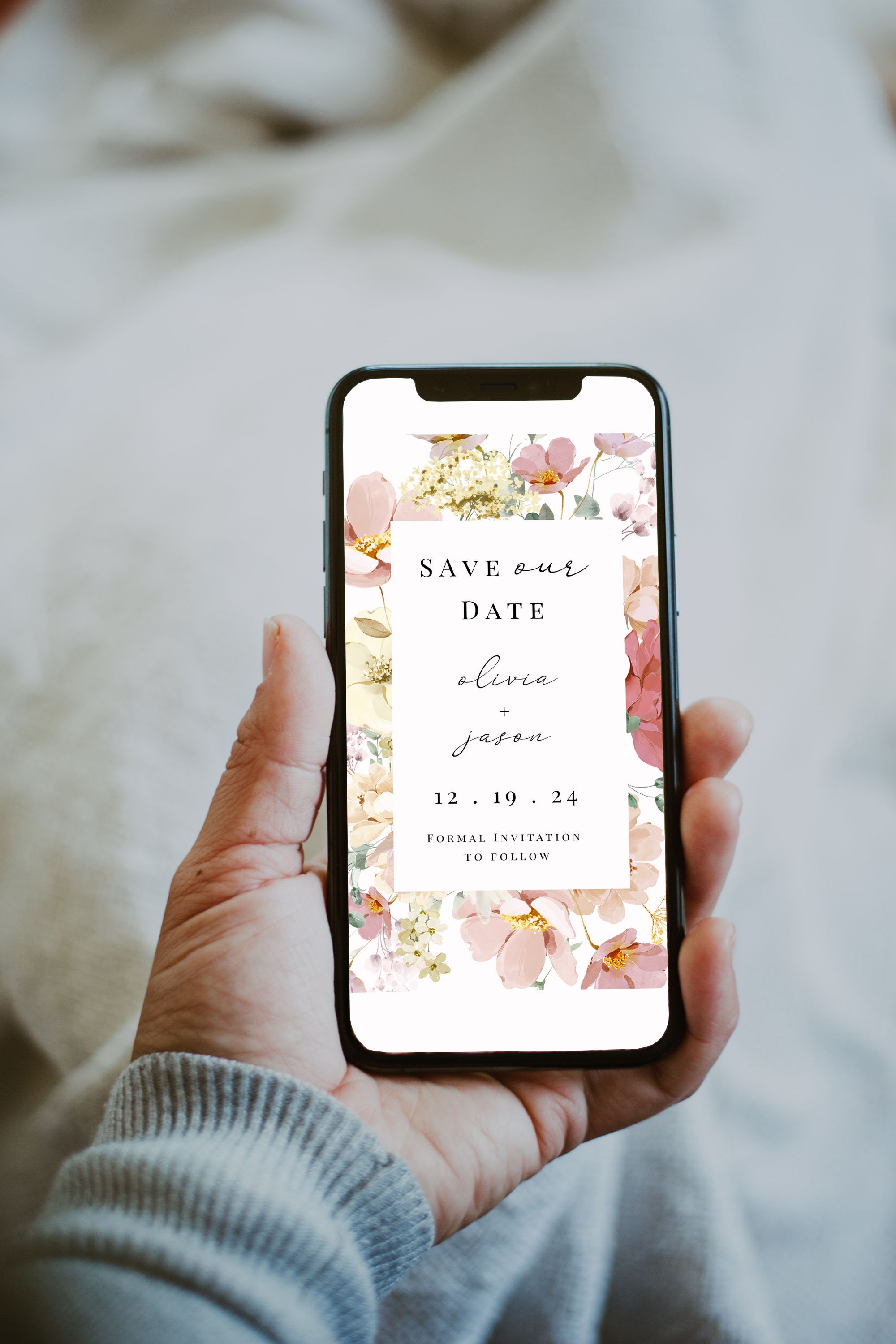 Floral Electronic Save the Date Template, Phone Text Message Invitation ...