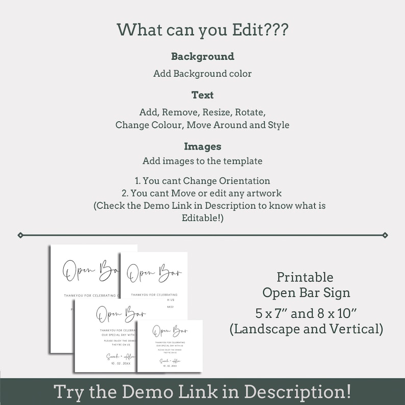 Open Bar Sign Wedding Open Bar Printable Sign Alcohol Drink - Etsy