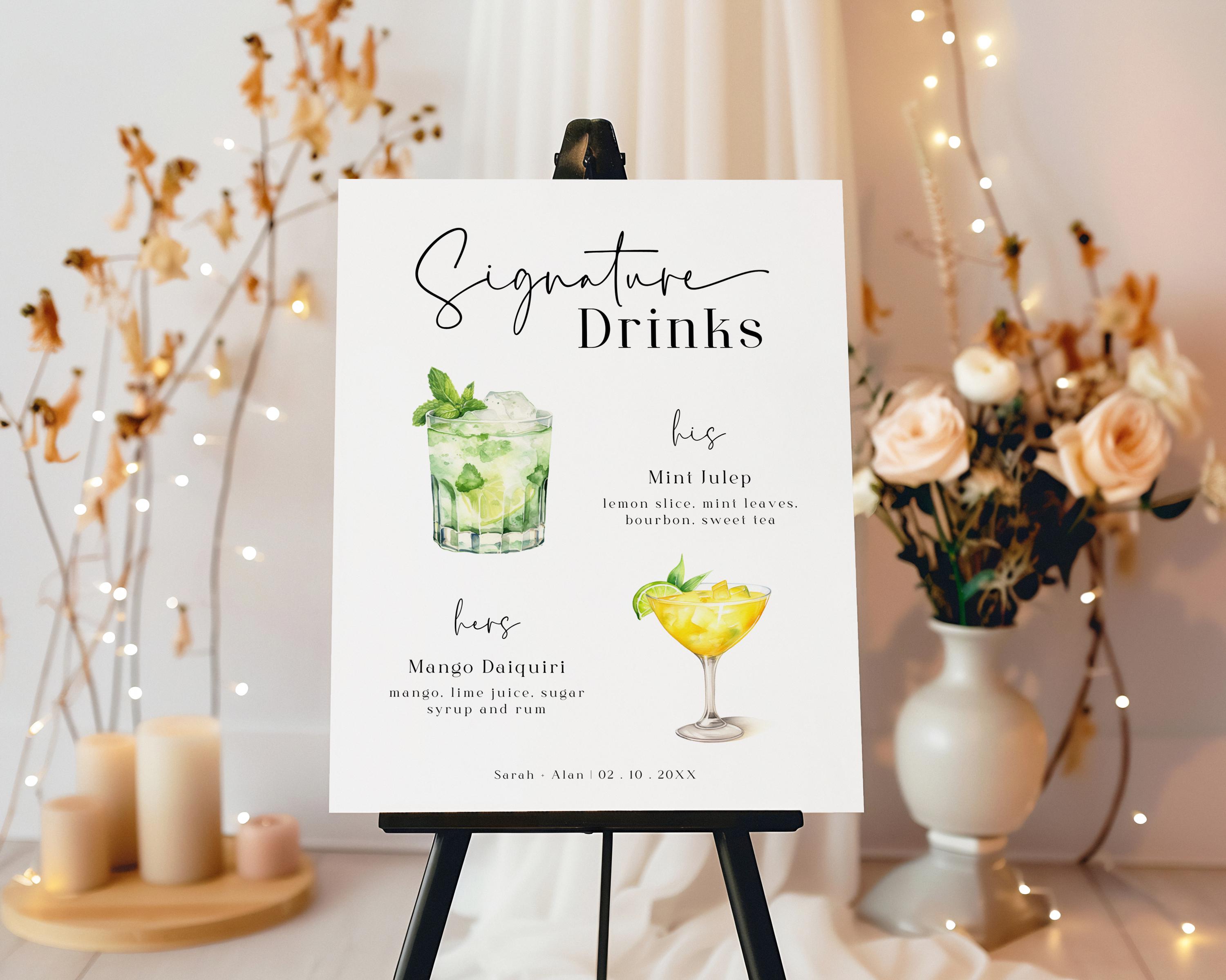 Signature Drinks Sign Template, Wedding Cocktail Menu, Editable Bar ...