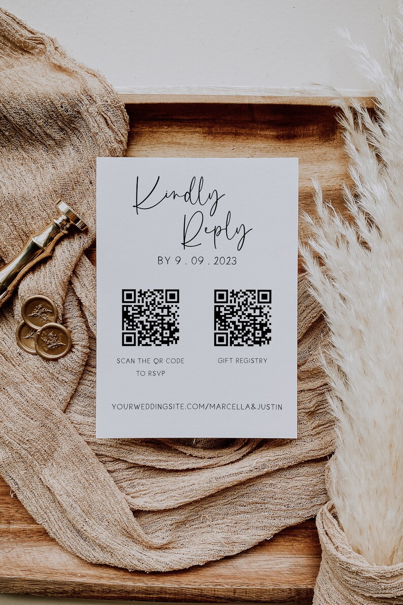 Minimalist Qr Code RSVP With Gift Registry Template, Wedding Rsvp Card Qr Code, Printable QR ...