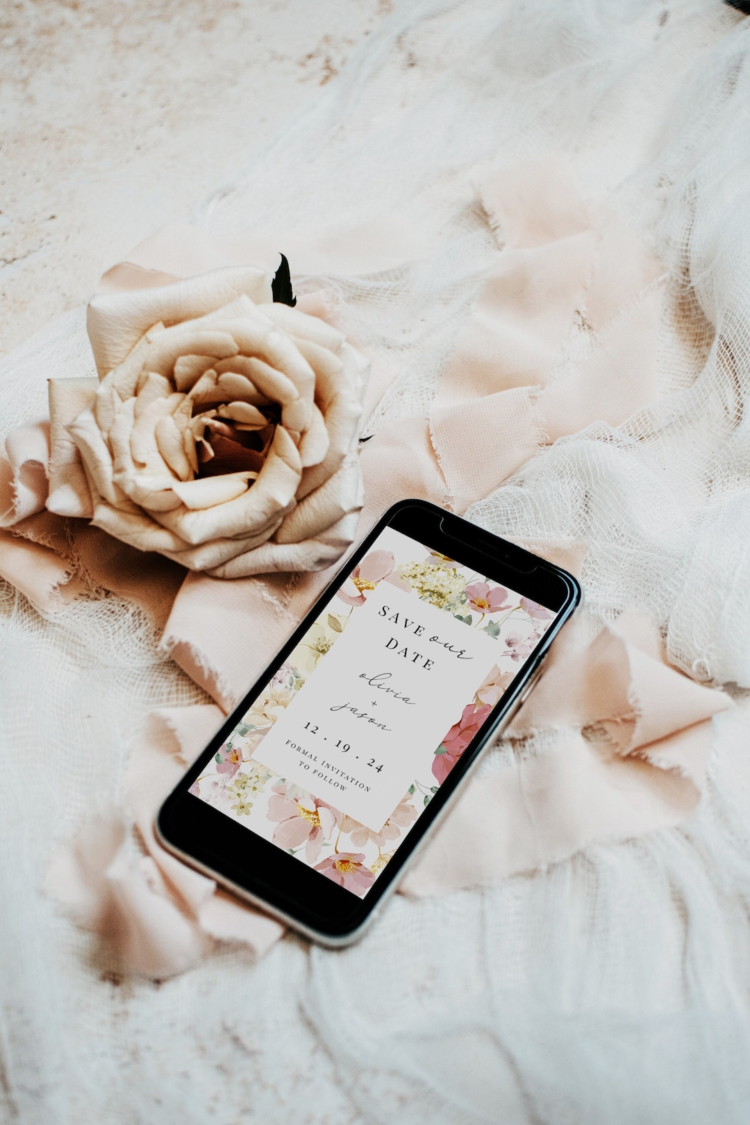 Floral Electronic Save the Date Template, Phone Text Message Invitation ...