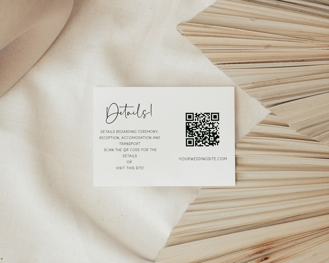 Printable Minimalist QR Code Wedding Detail Card Template, Wedding ...