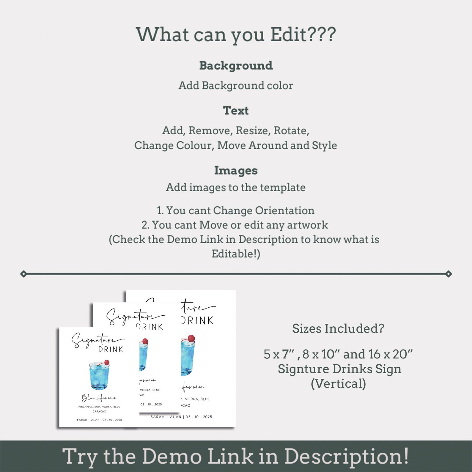 Minimal Printable Signature Drinks Sign Template DIY Cocktail - Etsy