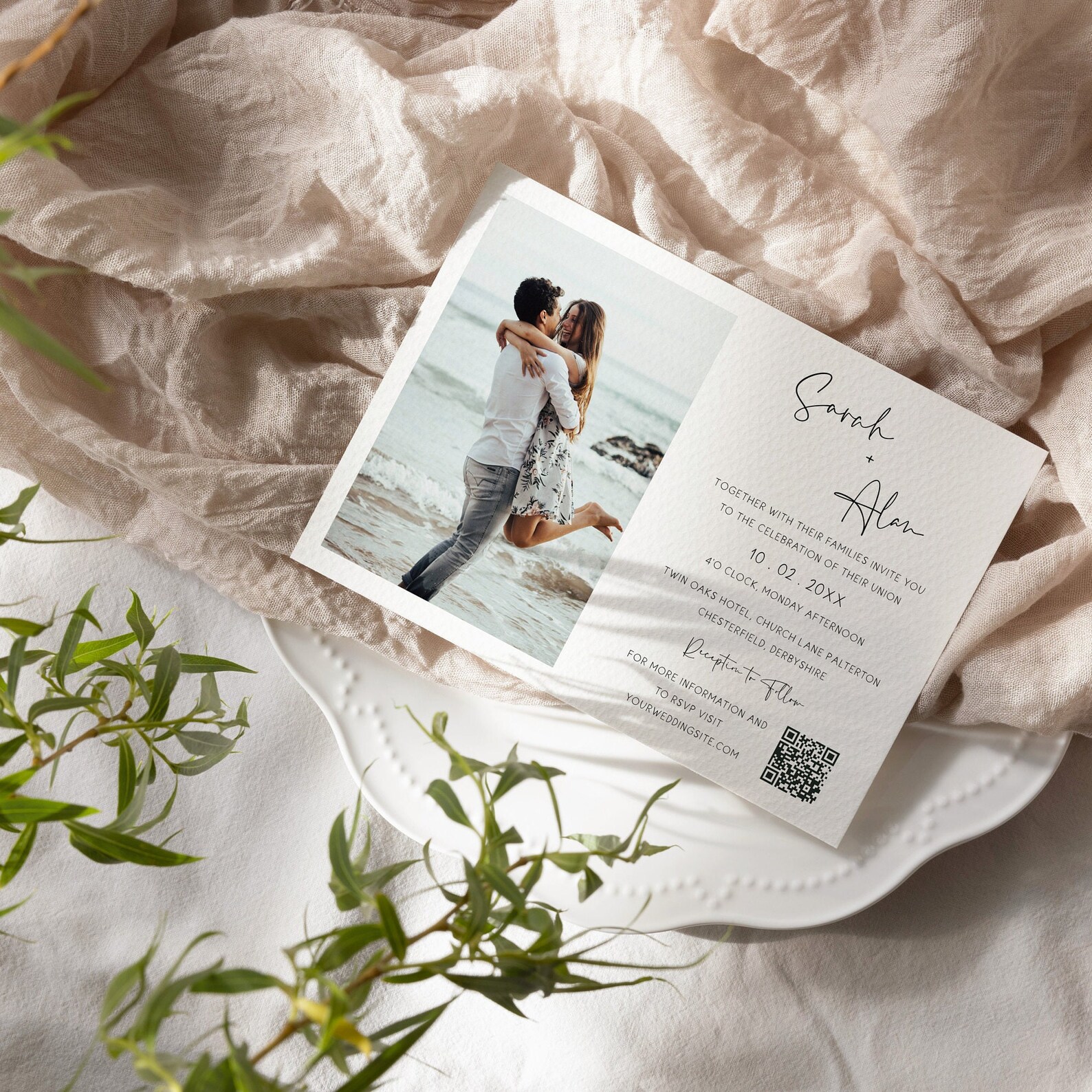 Landscape Wedding Invitation With Photo and Qr Code, 5x7, Invitation ...