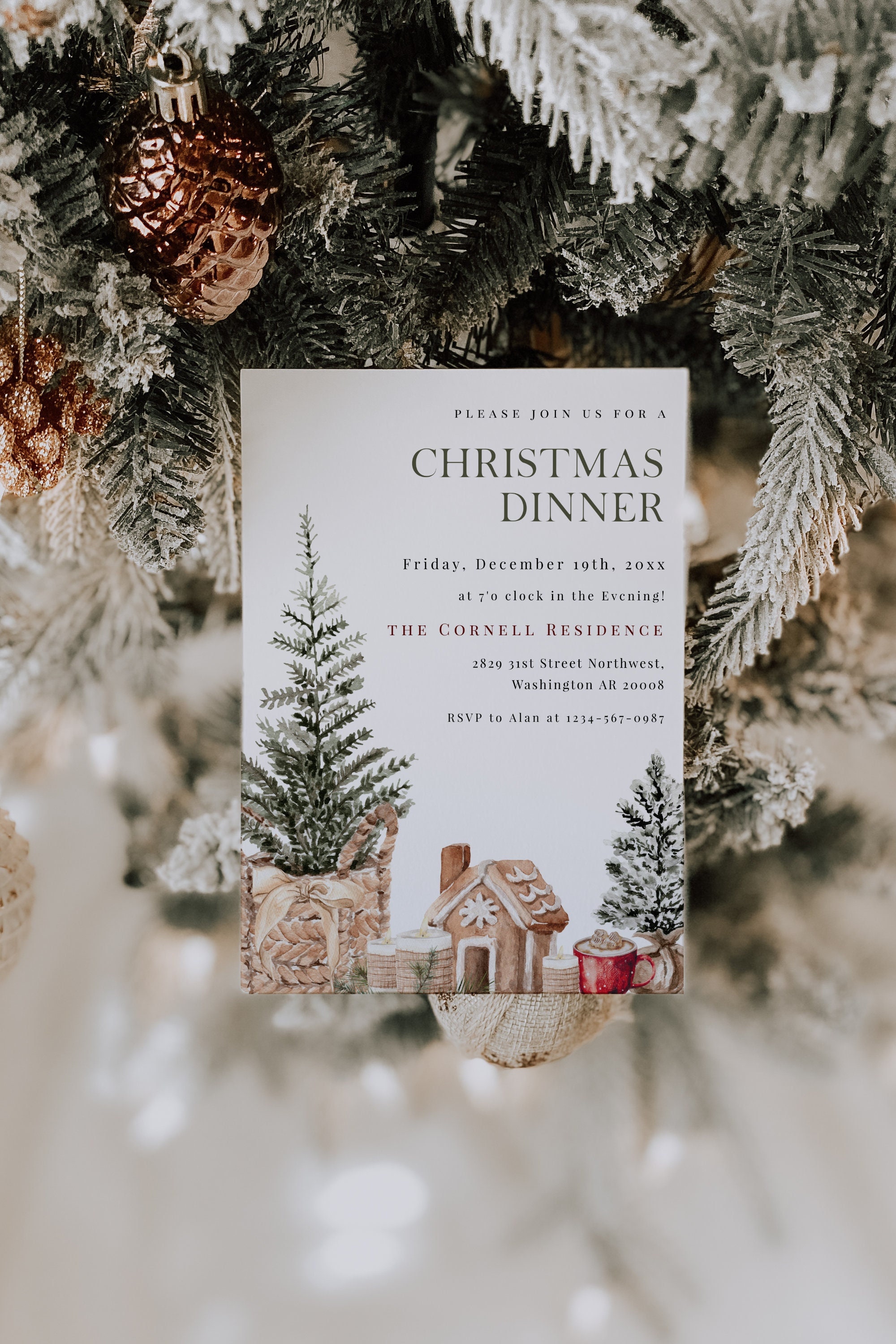 Editable Christmas Dinner Party Invitation Template, Holiday Party ...