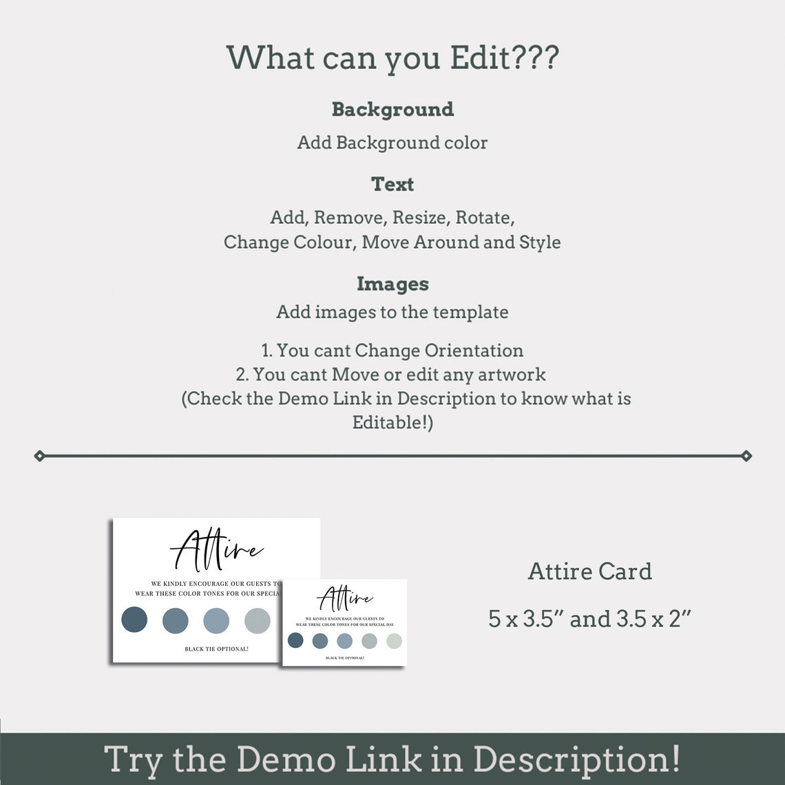 Wedding Attire Card Template, Modern Minimalist Color Palette Insert ...