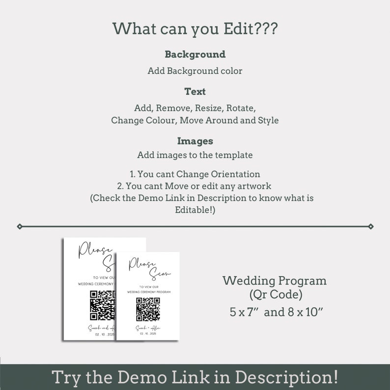 Printable Wedding Program, Qr Code Signs Template, Scan QR Code for ...