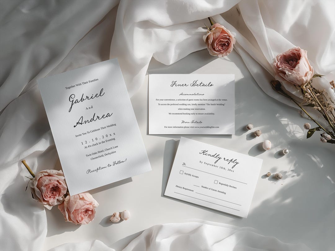 Wedding Invitation Suite Template, Elegant Editable Template, RSVP and ...