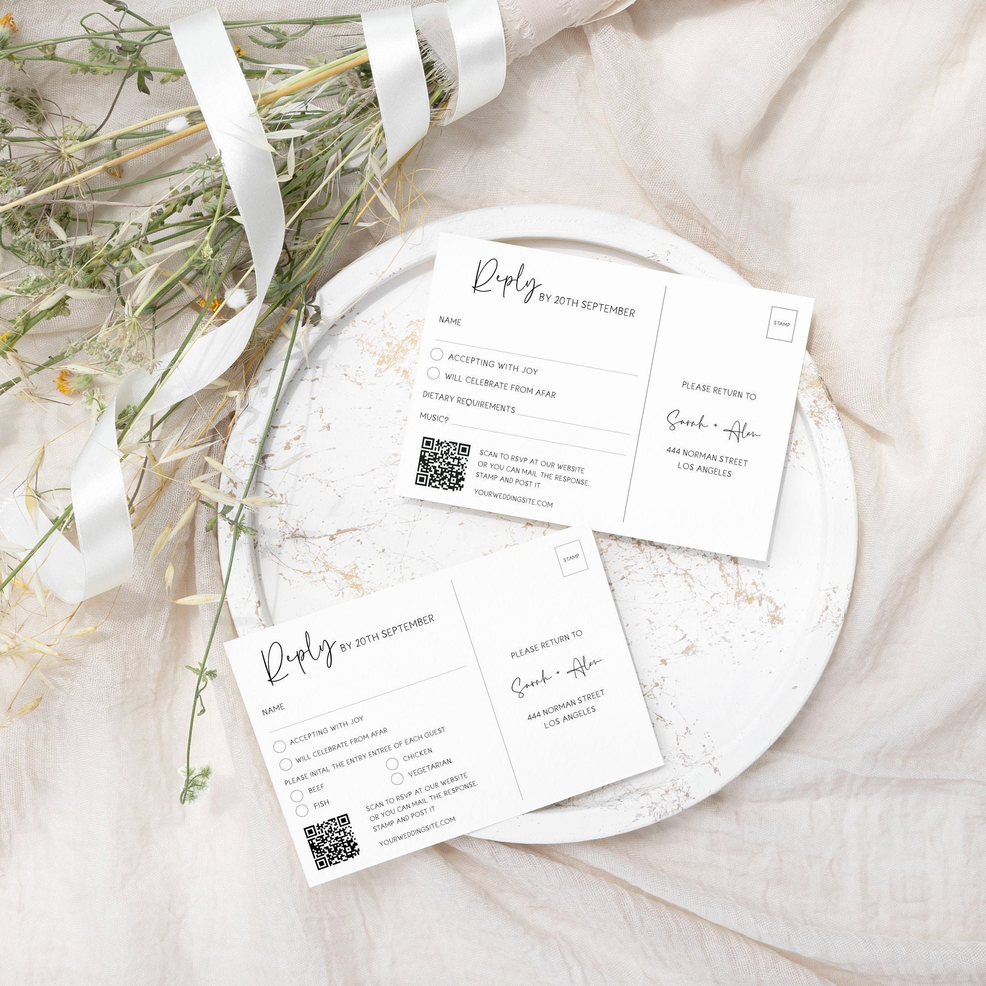 RSVP With Qr Code, Minimalist Wedding Reply Card, Digital RSVP, Wedding ...