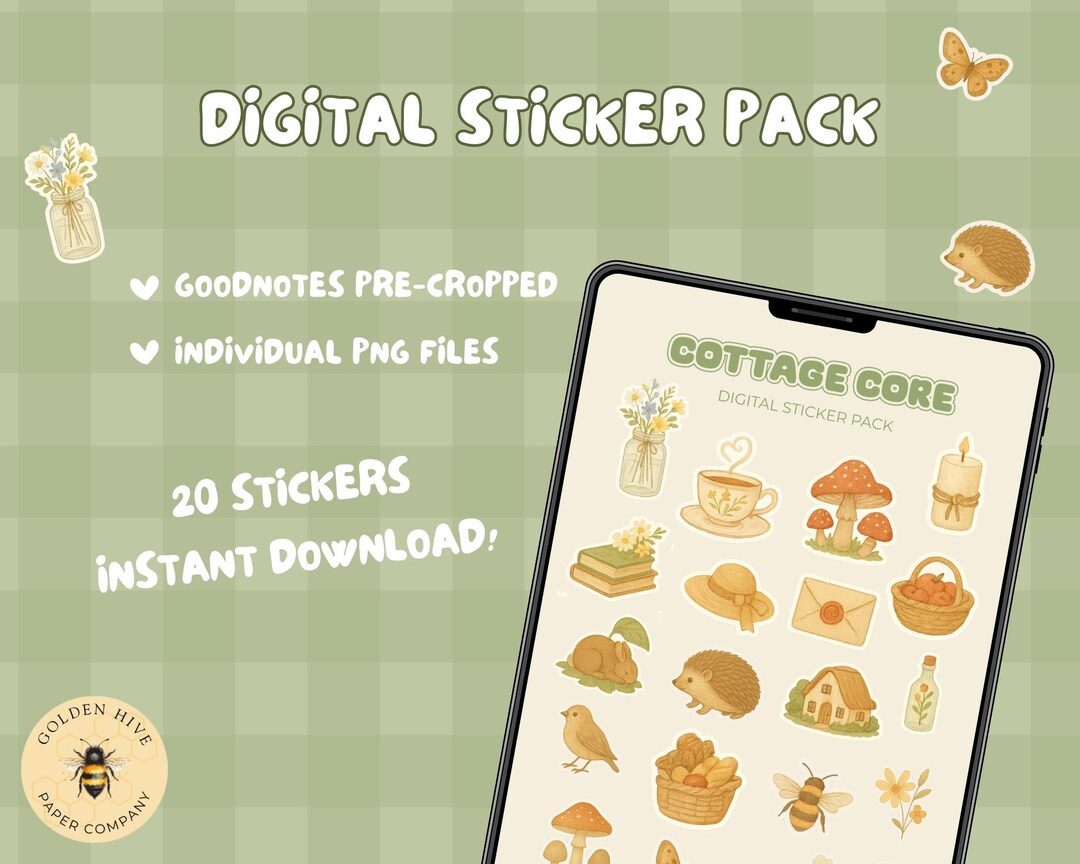 Cottagecore Digital Stickers for Goodnotes | 20 PNG Sticker Pack | Cozy ...