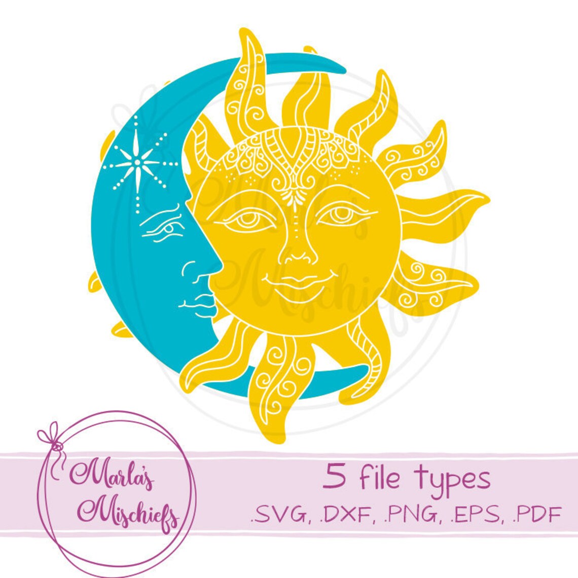 Set of 2 Sun and Moon Solid and Outline Versions SVG and | Etsy