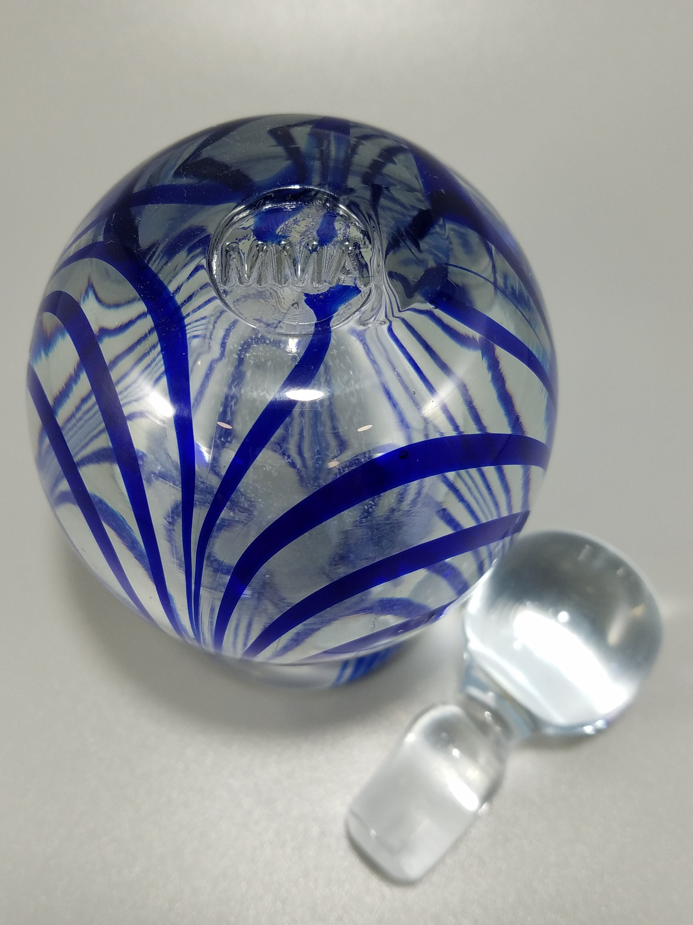 Vintage MMA Art Glass Hand Blown Perfume Bottle Blue White Pulled ...