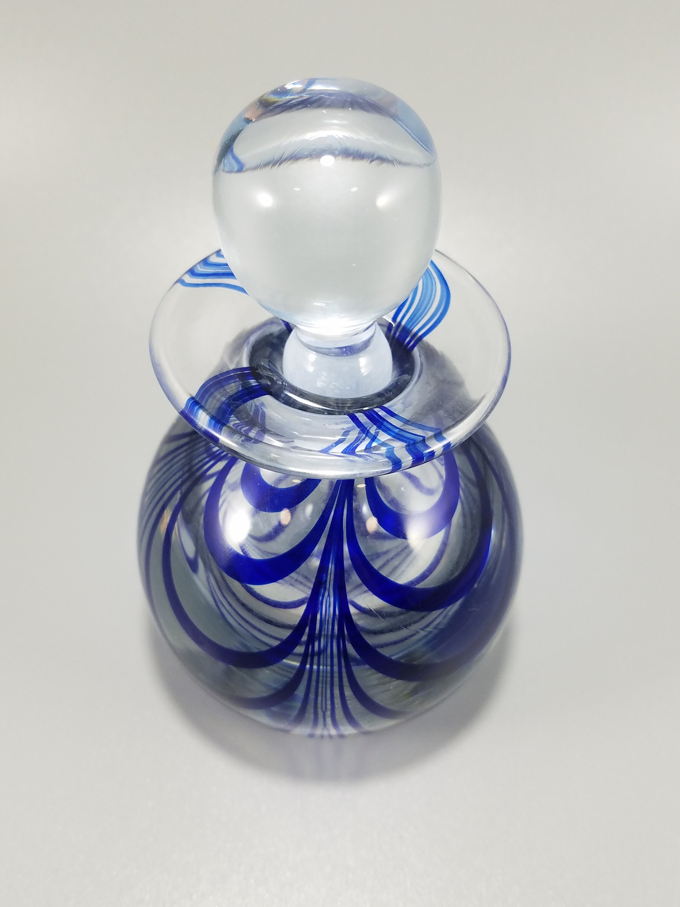 Vintage MMA Art Glass Hand Blown Perfume Bottle Blue White Pulled ...