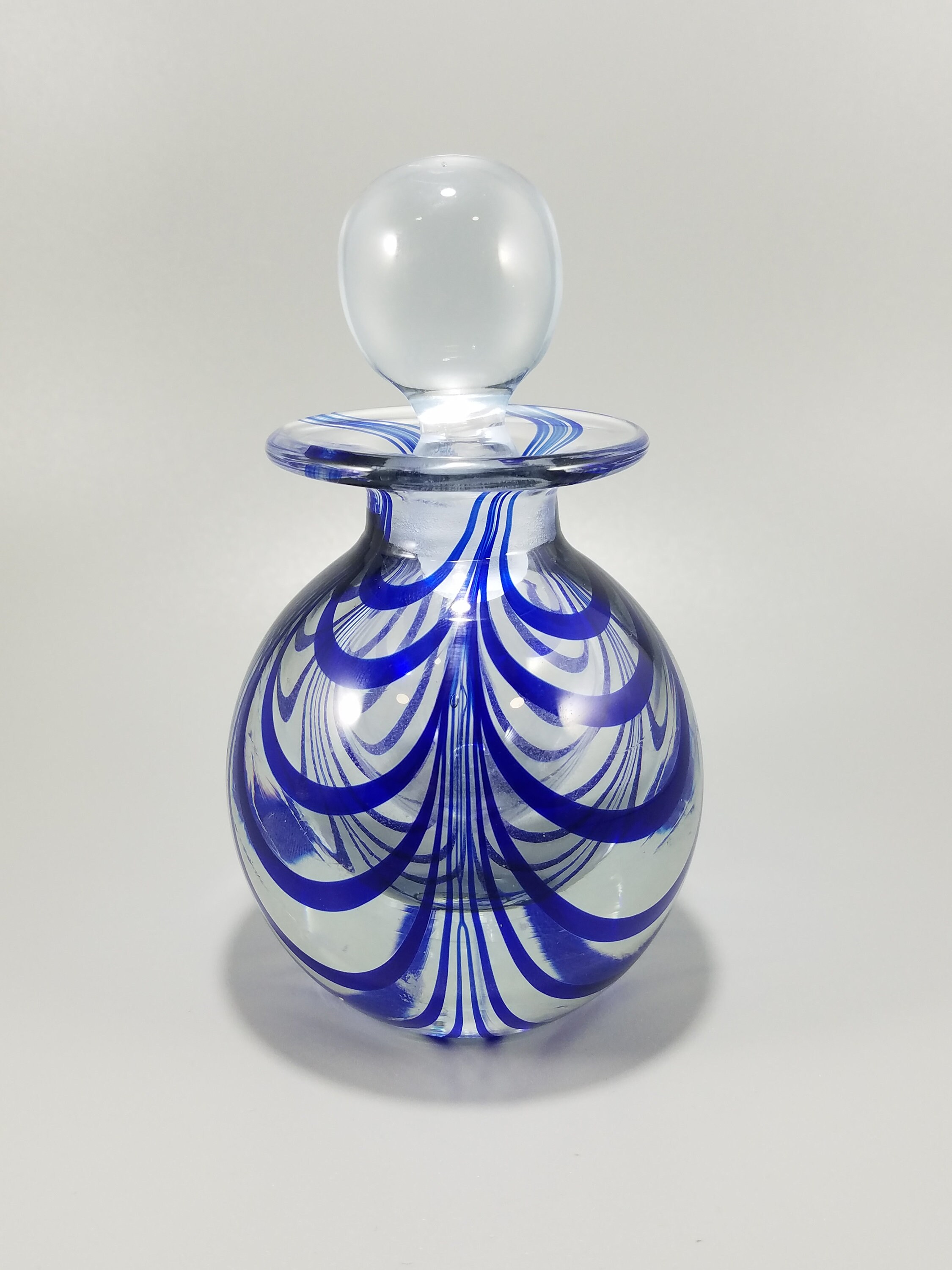 Vintage MMA Art Glass Hand Blown Perfume Bottle Blue White Pulled ...