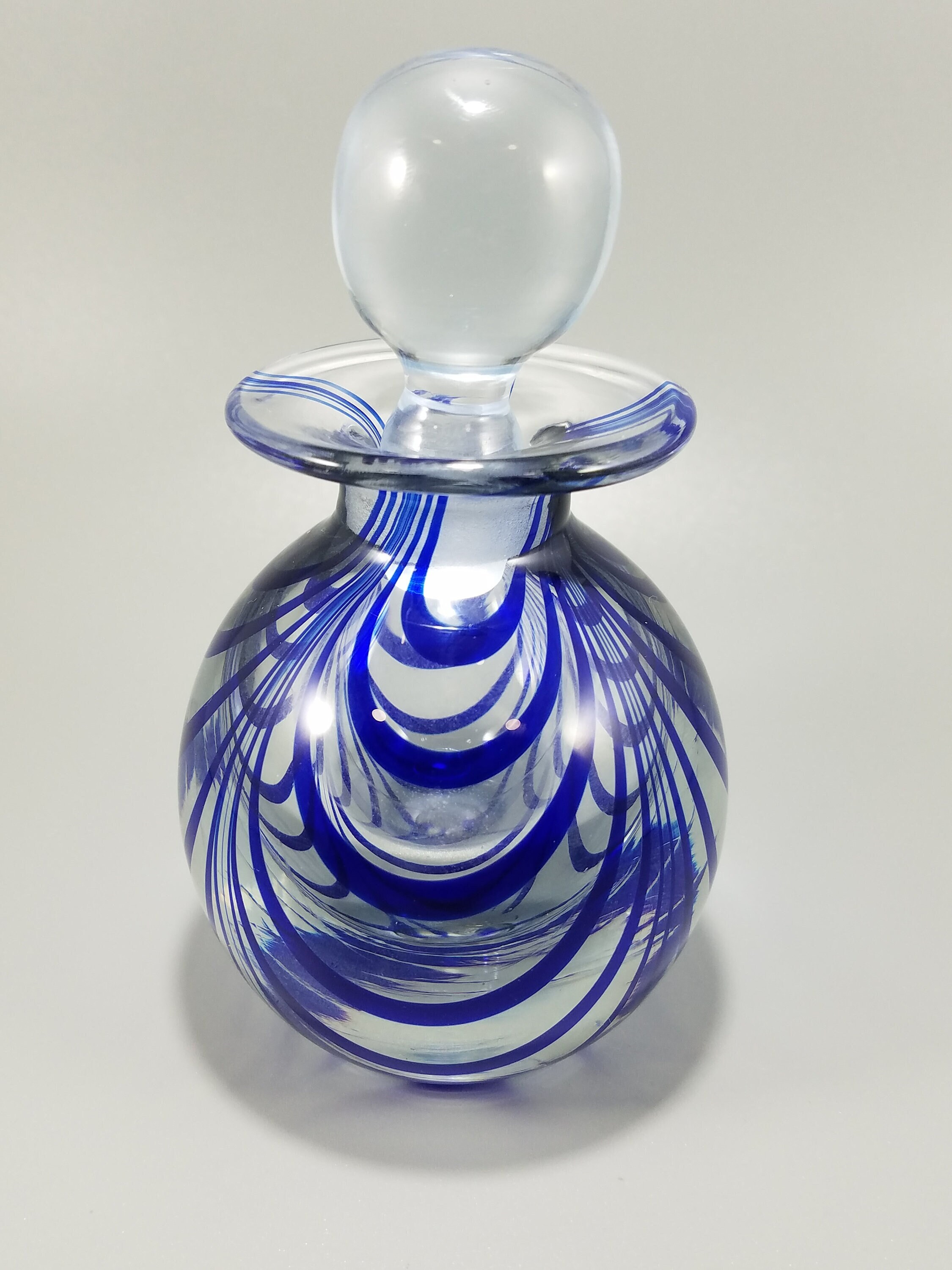 Vintage MMA Art Glass Hand Blown Perfume Bottle Blue White Pulled ...