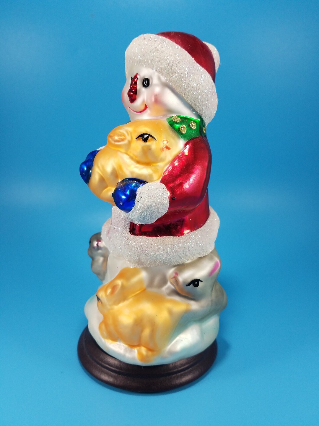 Thomas Pacconi Classics 2004 Blown Glass Christmas Snowman With Rabbits ...