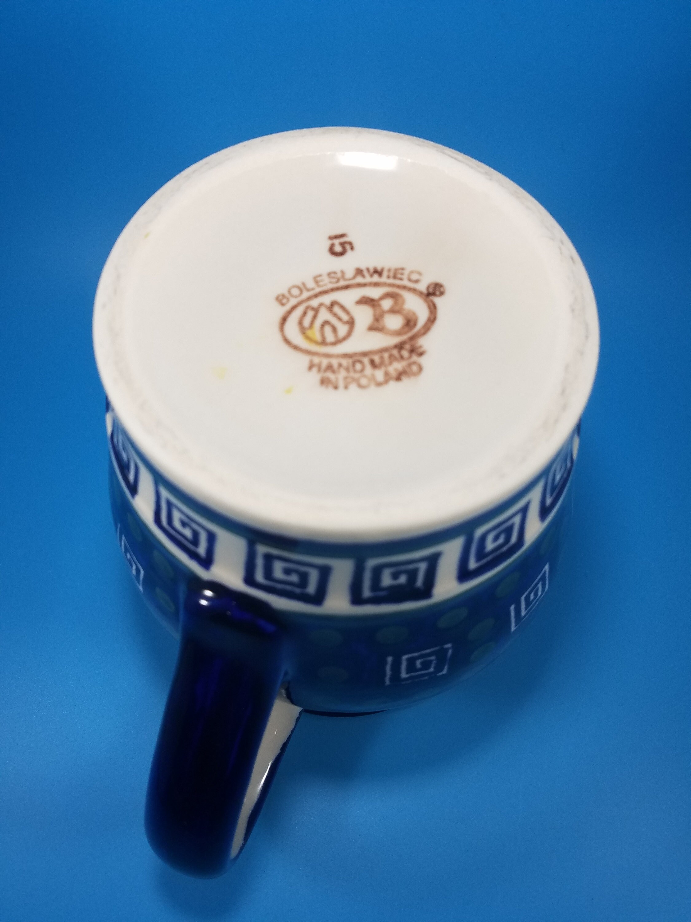 Vintage Boleslawiec Polish Art Pottery Blue Greek Key 7” Pitcher 46 Oz ...