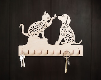 Friends Fused Glass Dog and Cat Sitting in the Moonlight. Wood ...