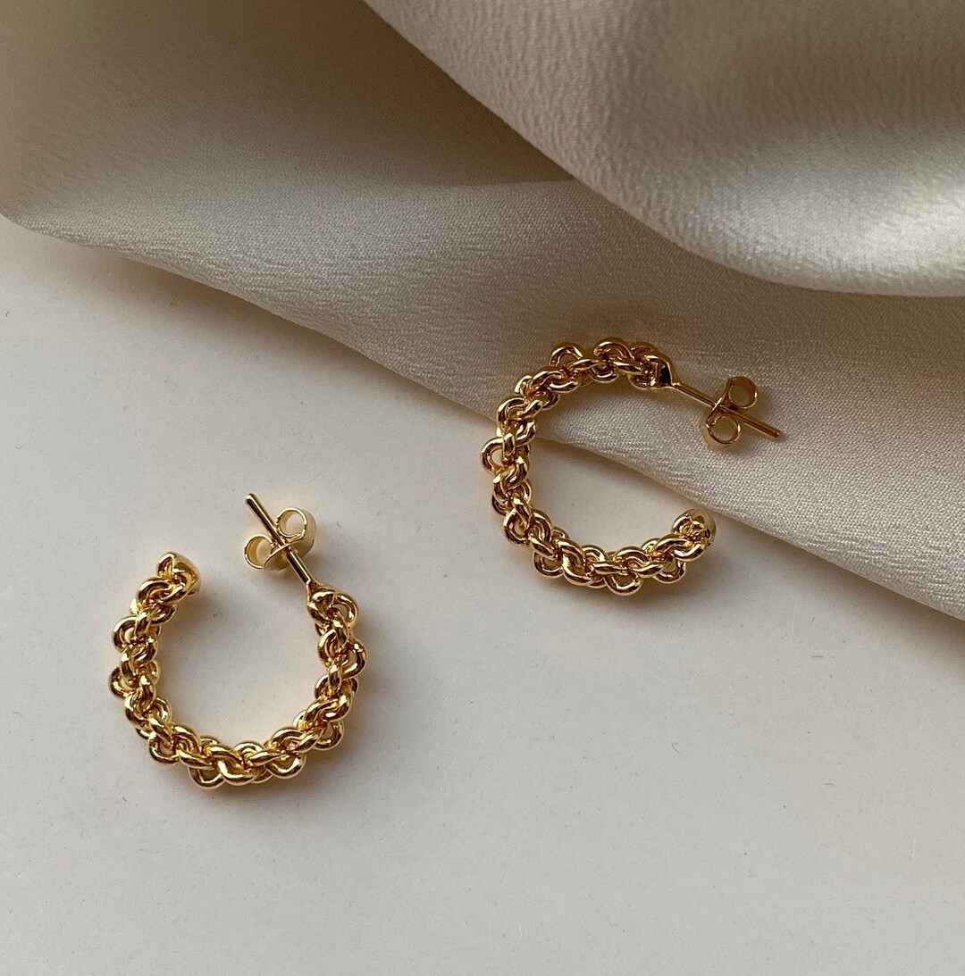 22k Gold-filled Link Chain Hoops / Gold Hoops / Link Chain Earrings ...
