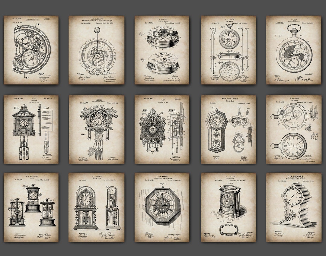 15 Vintage Clock Patent Art Watch Blueprint Time Art Cuckoo Clock ...