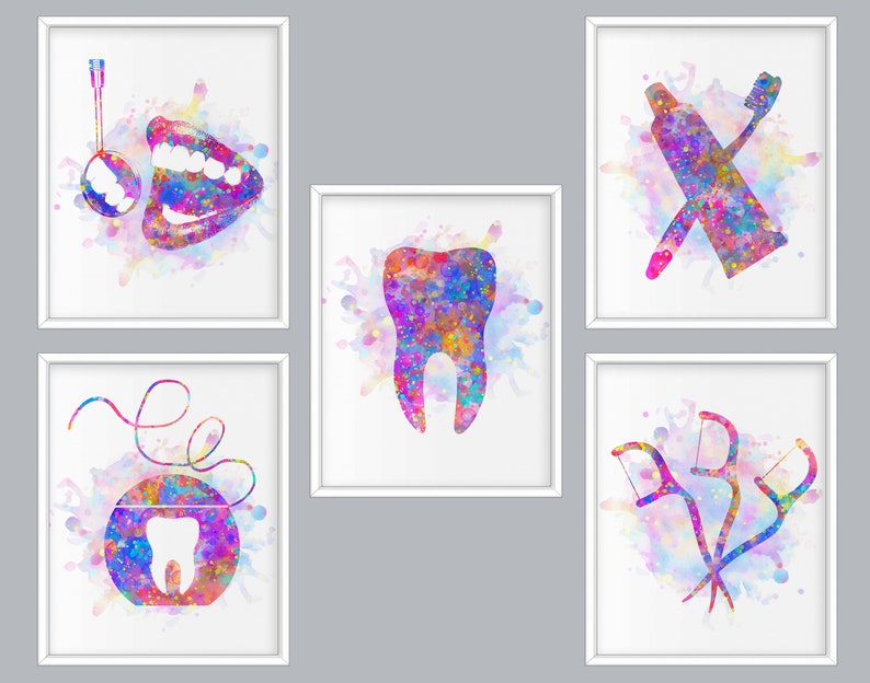 5 Watercolor Dental Art Medical Painting Dentist Gift Dental - Etsy