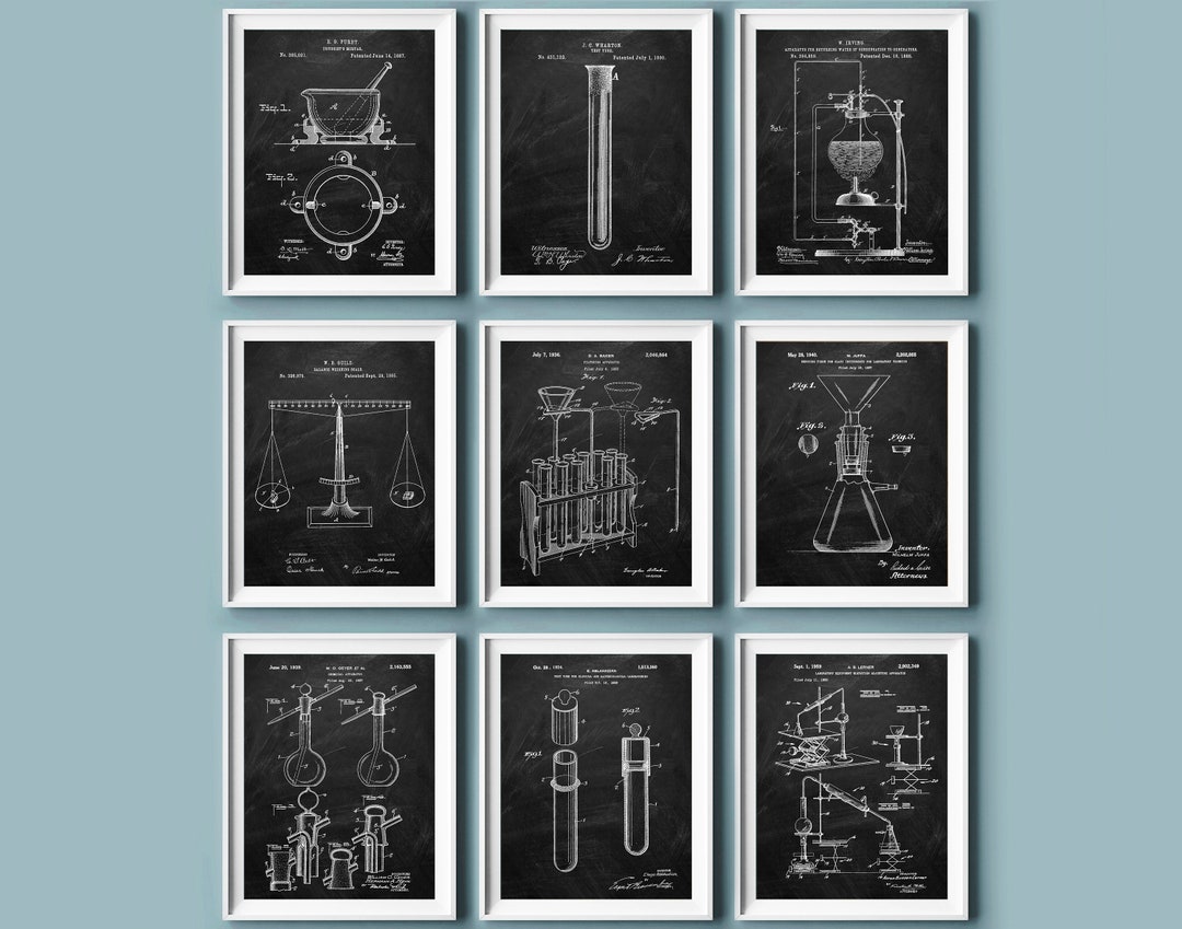 Vintage Chemistry Patent Art Prints: Laboratory Equipment Blueprint ...