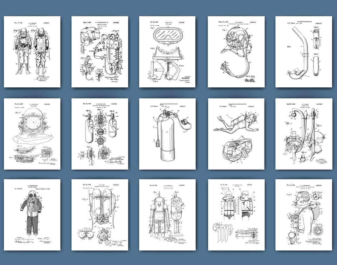 15 Diver Gift Scuba Diving Patent Art Scuba Equipment Blueprint ...