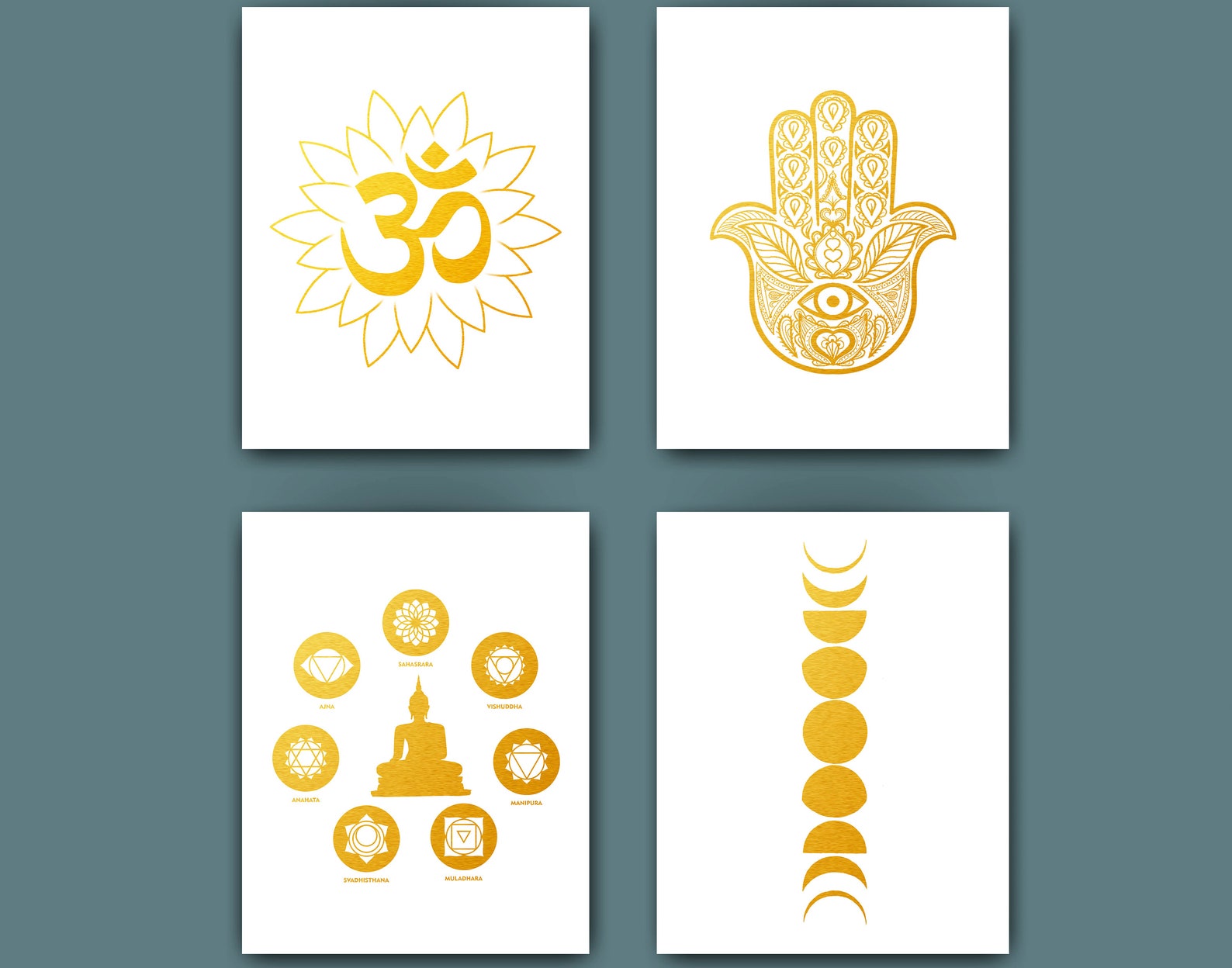 Yoga Gold Art Om Symbol Mandala Art Chakras Symbols Moon - Etsy