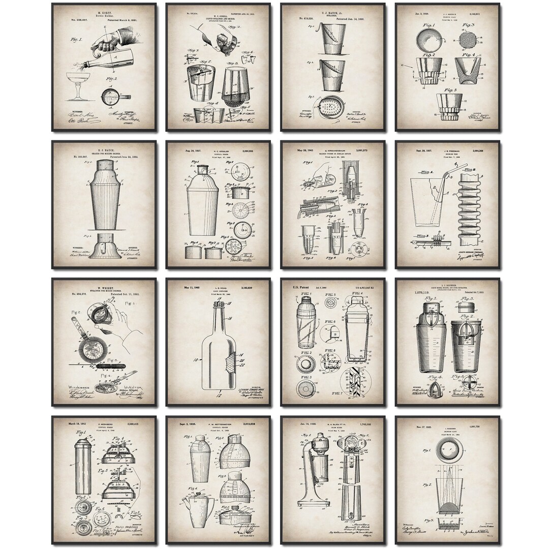 Vintage Cocktail Patent Prints: Bar Blueprint Wall Decor (digital ...