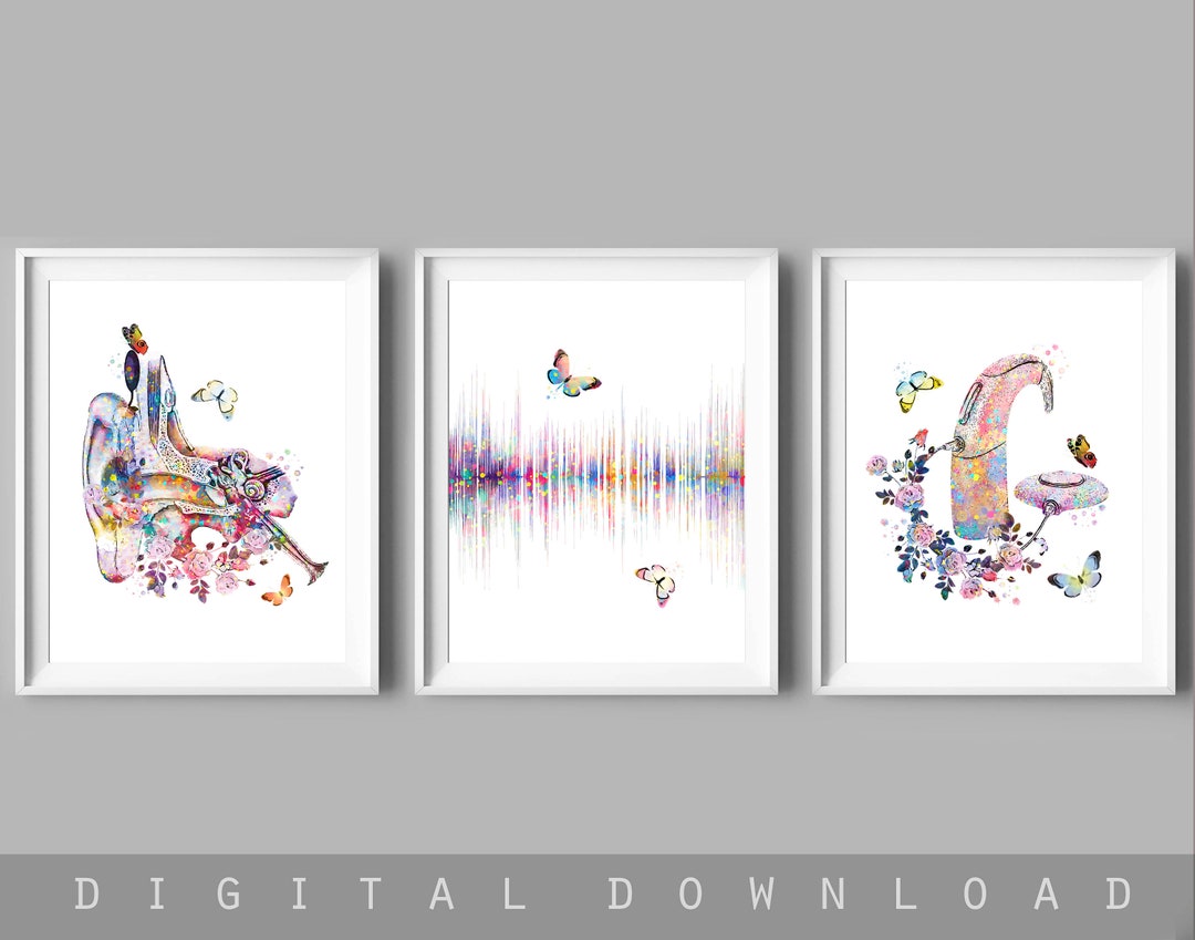 3 Hearing Aid Watercolor Print Cochlear Implant Art Deaf Gift ...