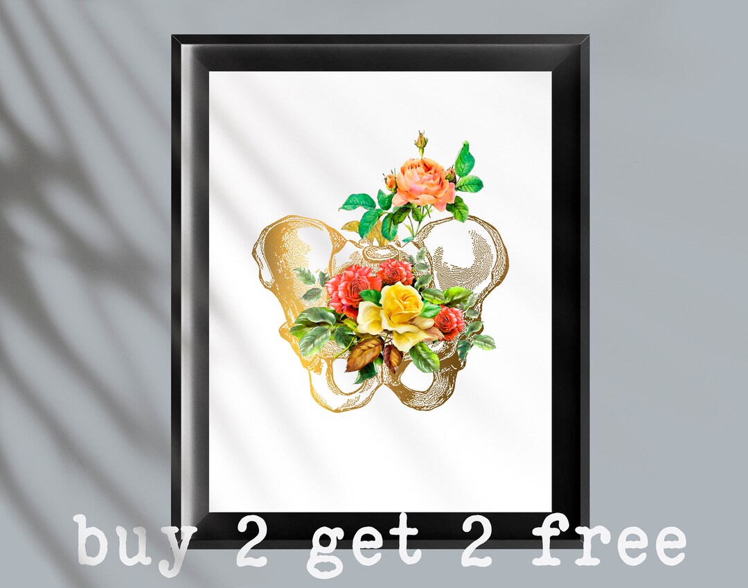 Gold Pelvis and Flower Art Anatomy Art Medical Artwork Orthopedic ...