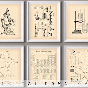 6 Vintage Chemistry Art Chemical Element Poster Science Wall Art ...