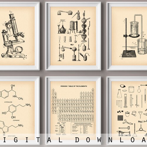 Vintage Science Wall Art Set of 4 Periodic Table Microscope - Etsy Canada