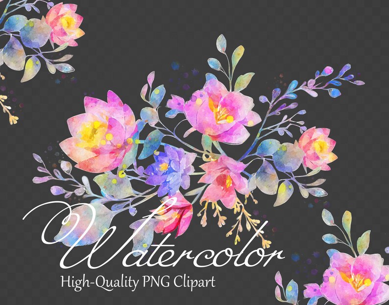 Watercolor Flowers PNG Clipart Floral Set Watercolor Bouquet - Etsy