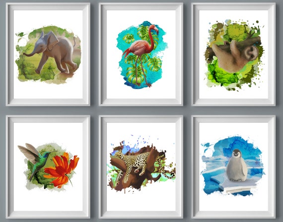 Animals Watercolor Drawing Safari Animal Poster Baby Elephant | Etsy