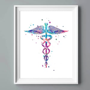 Caduceus Watercolor Art Print: Medical Symbol Gift (digital Download ...