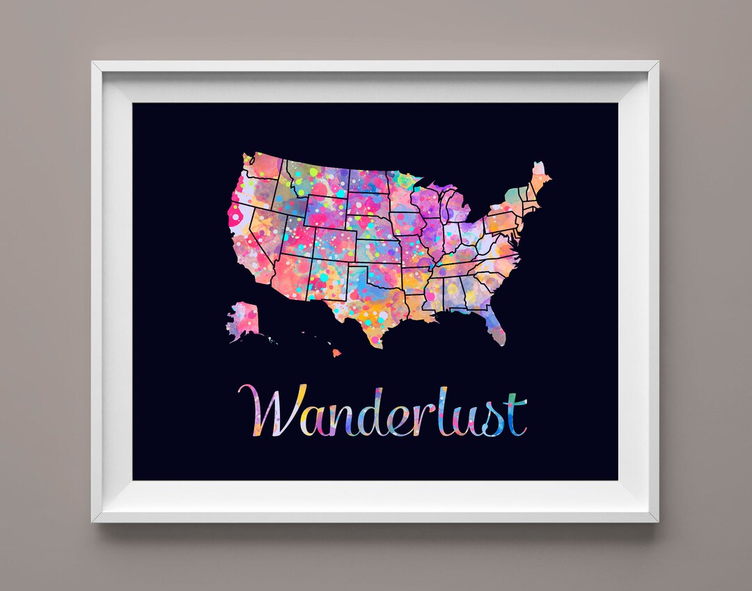 USA Map Art Wanderlust Map Alaska Hawaii Watercolor Map Travel Art Map ...
