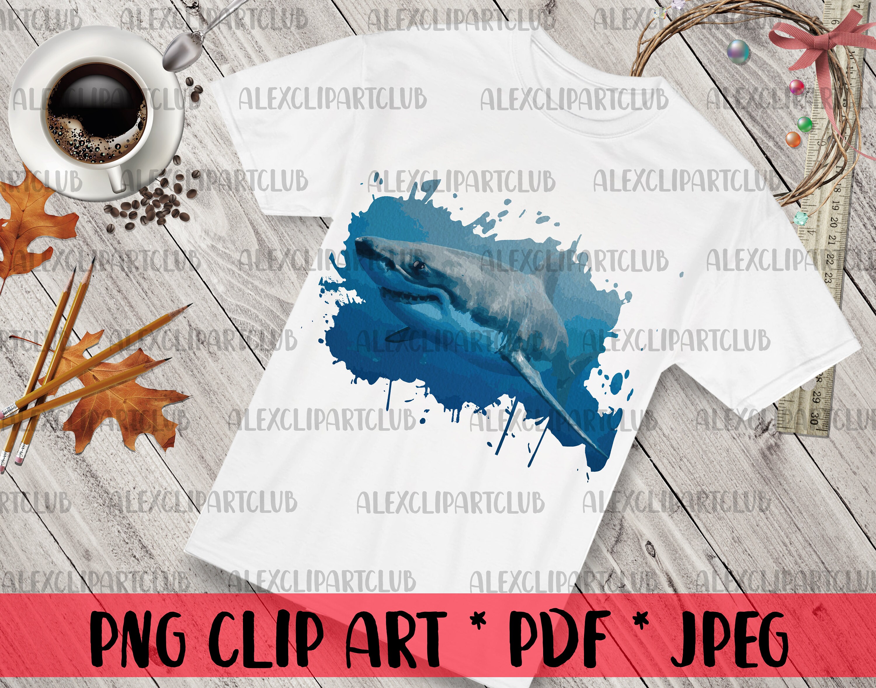 Shark Watercolor PNG Clipart Nautical Design Idea Ocean | Etsy