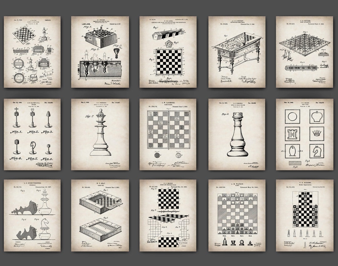 15 Chess Player Gift Chess Game Patent Poster Chessman Blueprint Chess ...