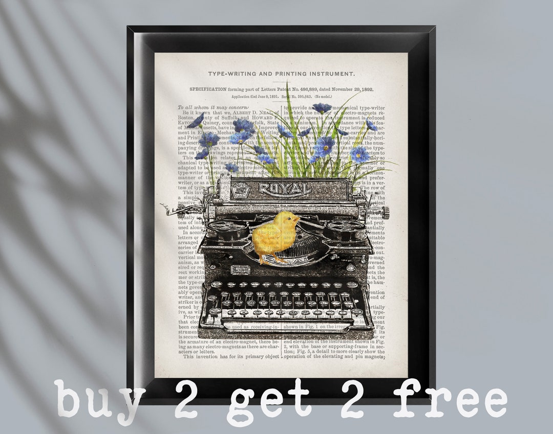 Reporter Gift Vintage Typewriter Art Type Writing Machine Art Botanical ...