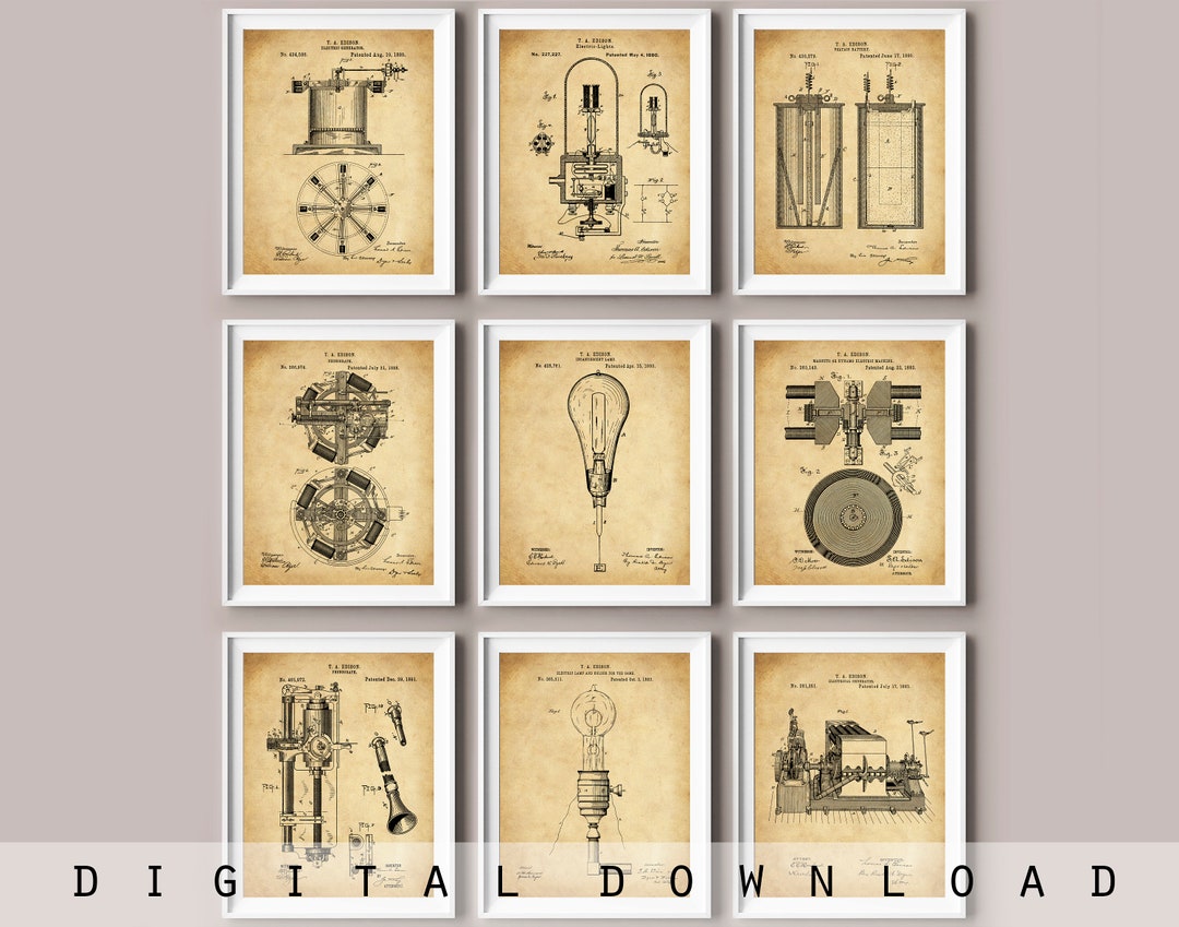 Edison Inventions Blueprint Art Prints: Vintage Patent Drawings ...