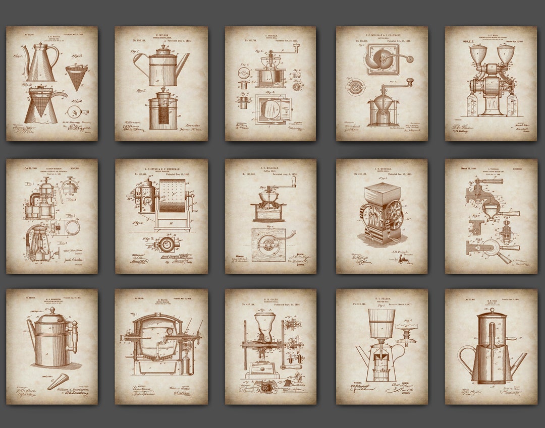15 Vintage Coffee Patent Blueprint Cooking Decor Coffee Mill Patent ...
