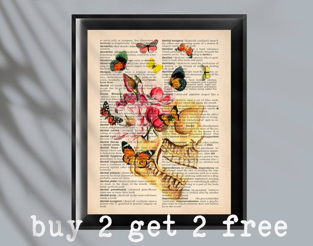 Vintage Skull Anatomy Art Dictionary Art Jaw and Teeth Art Floral ...